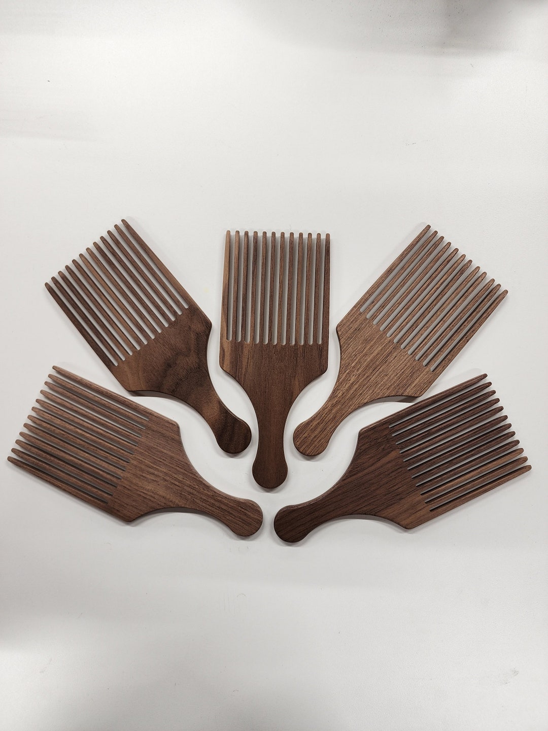 Wood Hair Pick Solid Walnut Wood Comb Afro Pick Beard Comb Hair Styling ...