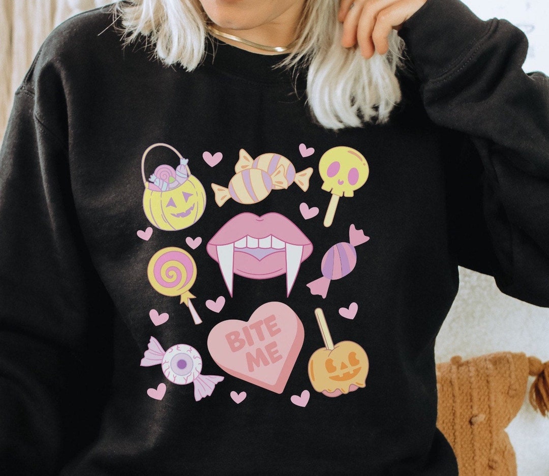 Bite Me Candy Vampire Sweatshirt, Pastel Halloween Candy Sweater ...