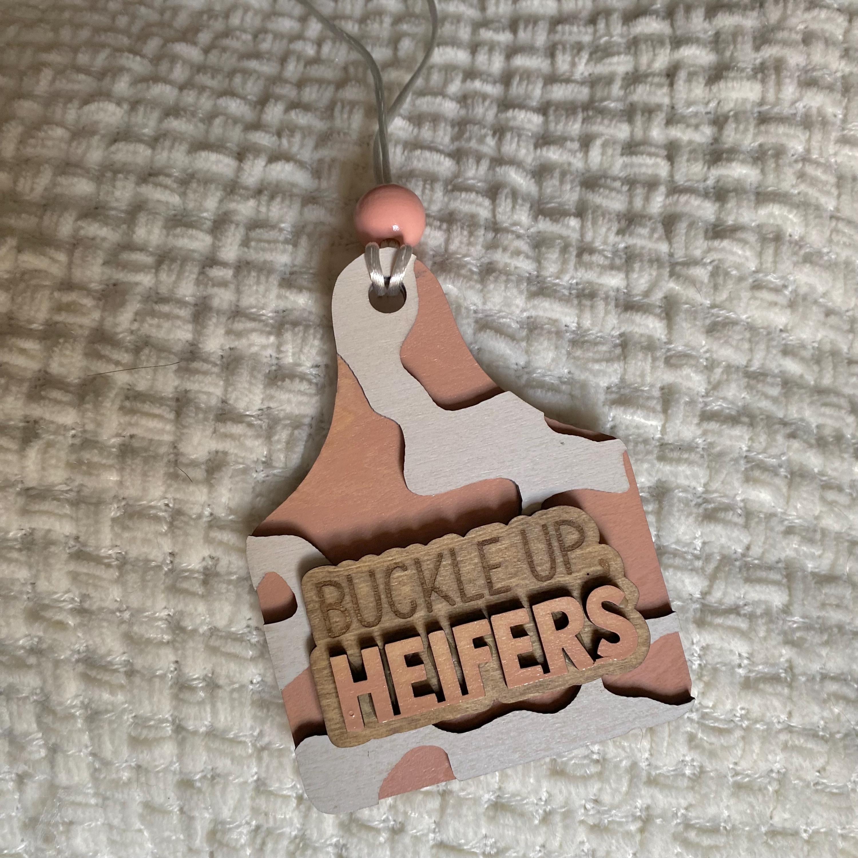 Buckle up Heifers Rear View Car Mirror Charm, Cow Tag Car Charm, Cow ...