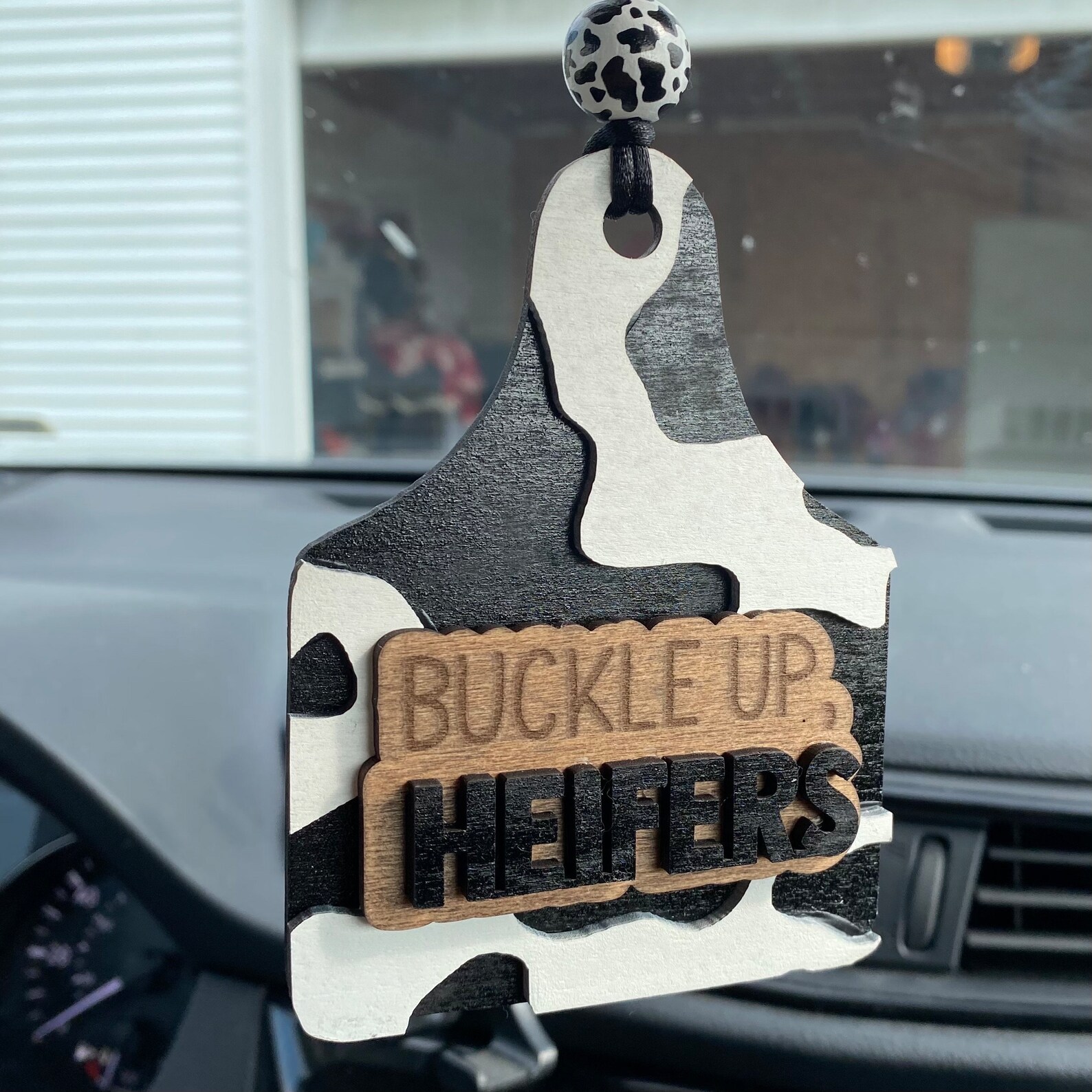 Buckle up Heifers Rear View Car Mirror Charm, Cow Tag Car Charm, Cow ...