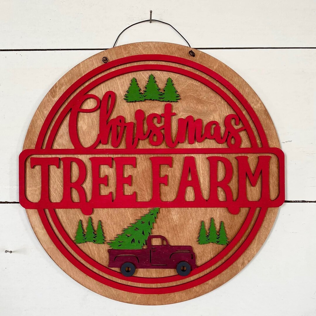 Christmas Tree Farm Wood Round Sign, Christmas Layered Decor, 12 Inch ...