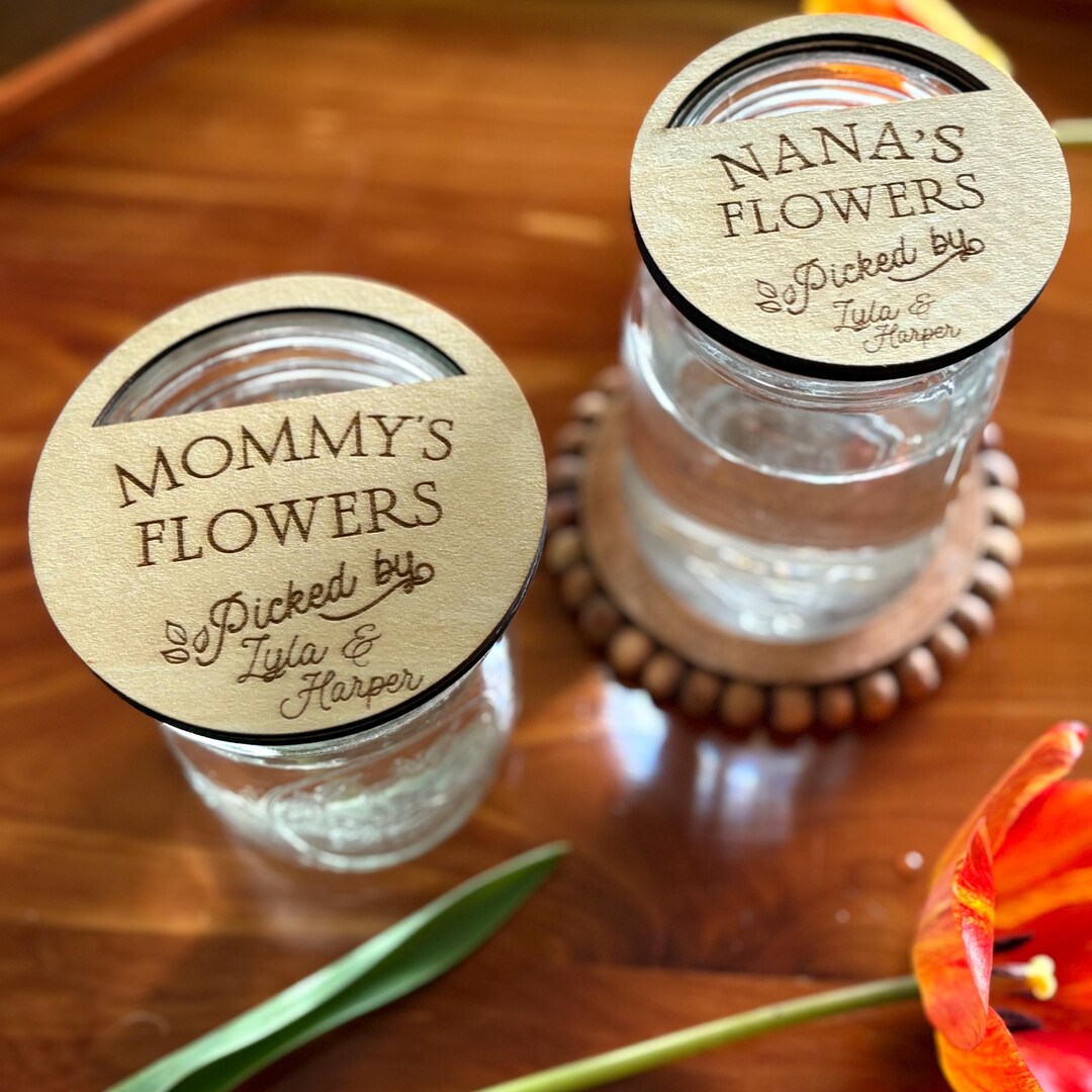 Personalized Mason Jar Lids, Mother's Day Mason Jar Lid , Flowers for ...