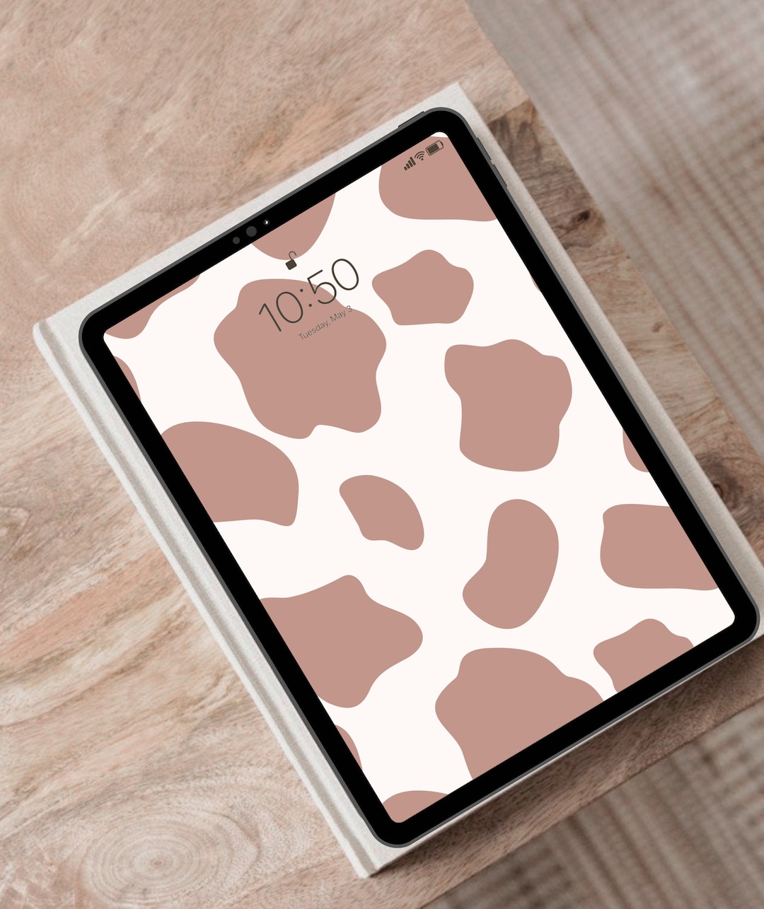 Neutral Western Cow Print iPad Wallpaper Boho Tablet Background Western ...