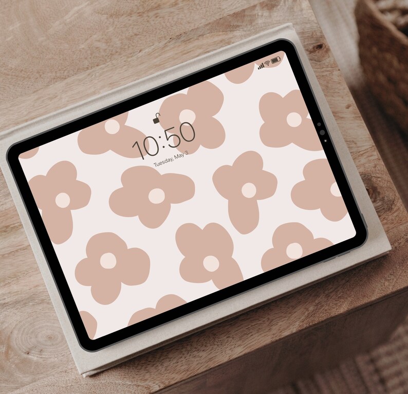 Neutral Floral iPad Wallpaper Floral Tablet Background Tan - Etsy