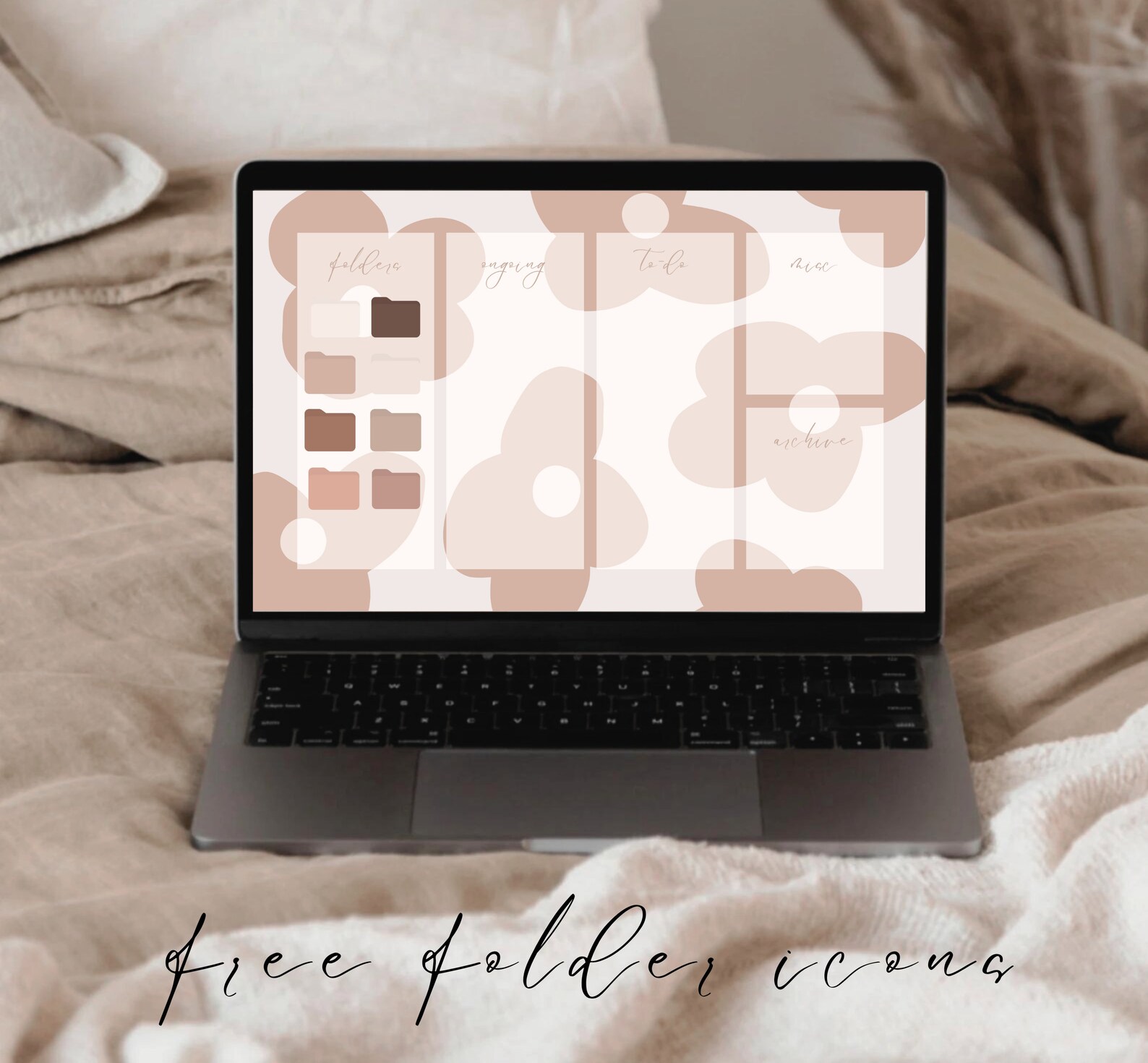 Neutral Floral Desktop Organizer Wallpaper With 12 Free Folder Icons ...