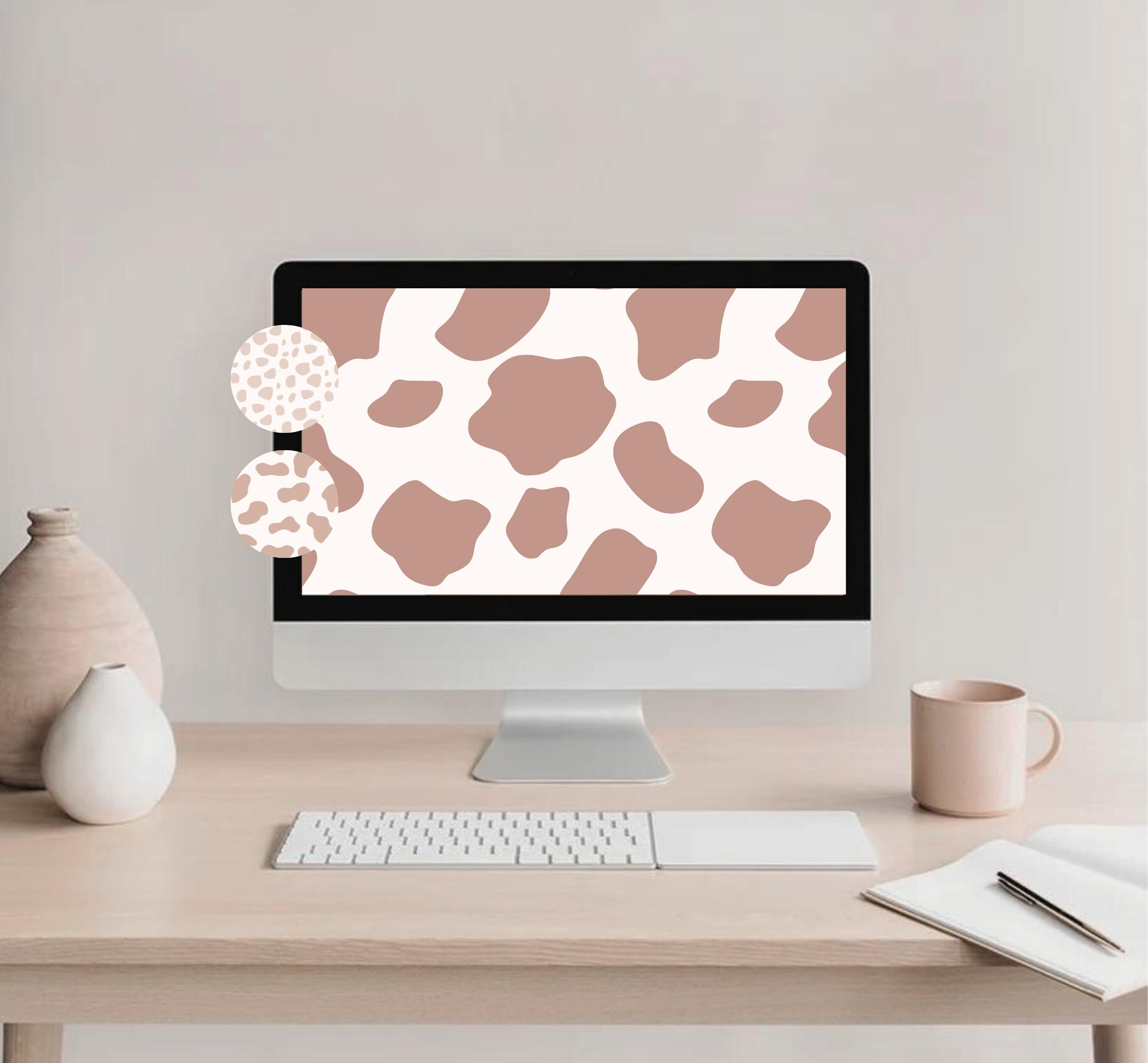 Pink Cow Print W/ Notes Section Aesthetic Desktop Wallpaper