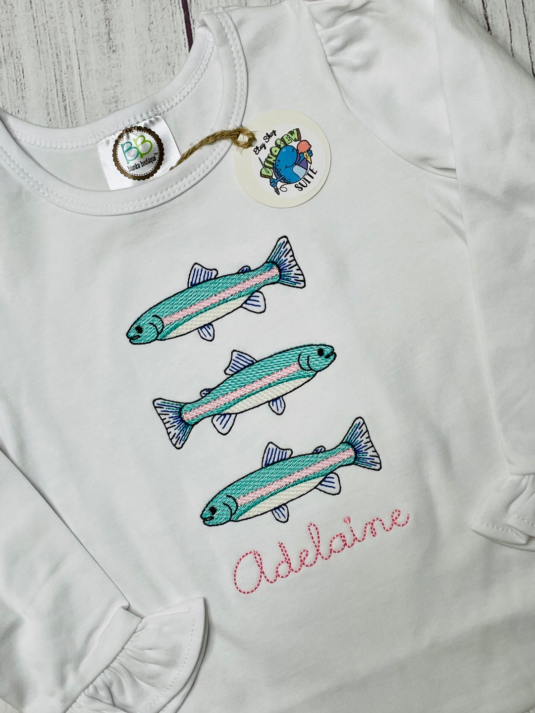 Embroidered Girls Rainbow Trout Shirt,custom Trout Bubble,personalized ...