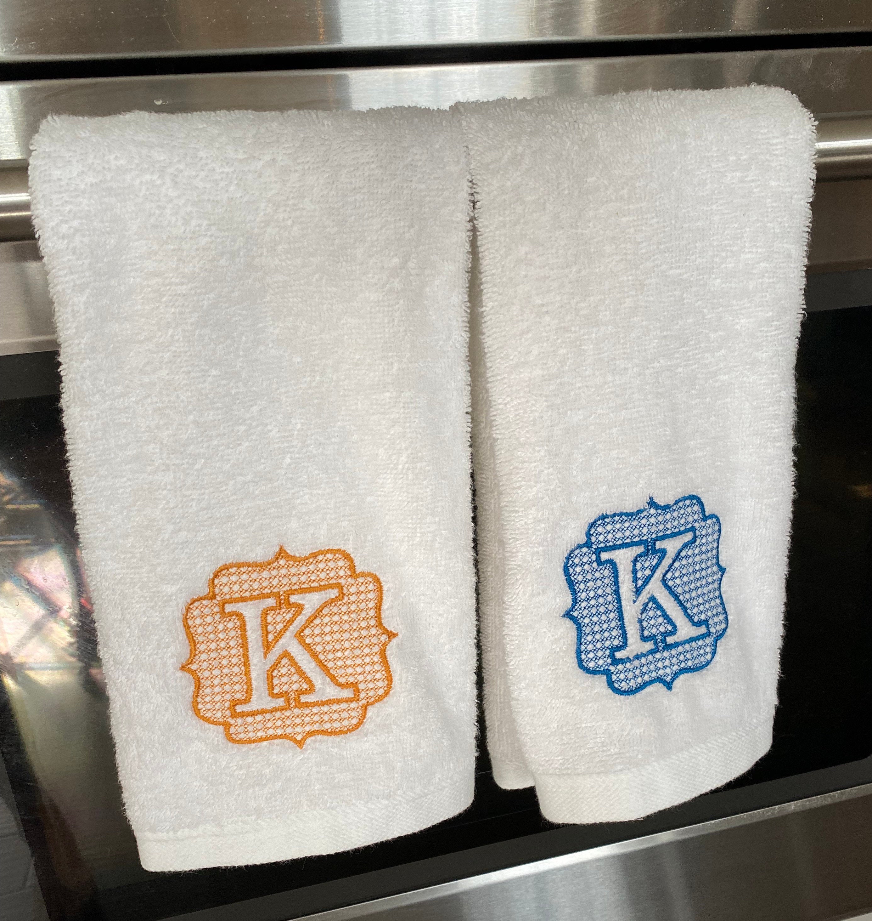Embossed Monogrammed White Bath Towel Set, Colorful Embroidered ...