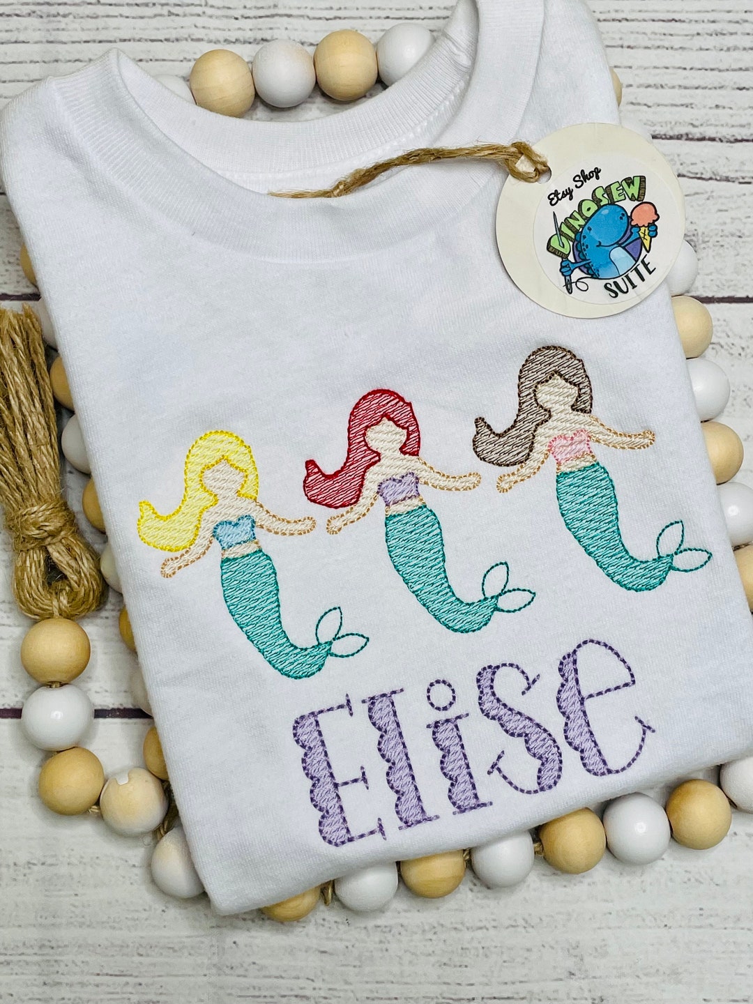Embroidered Mermaid Trio Shirt,custom Ocean Themed Bubble,personalized ...