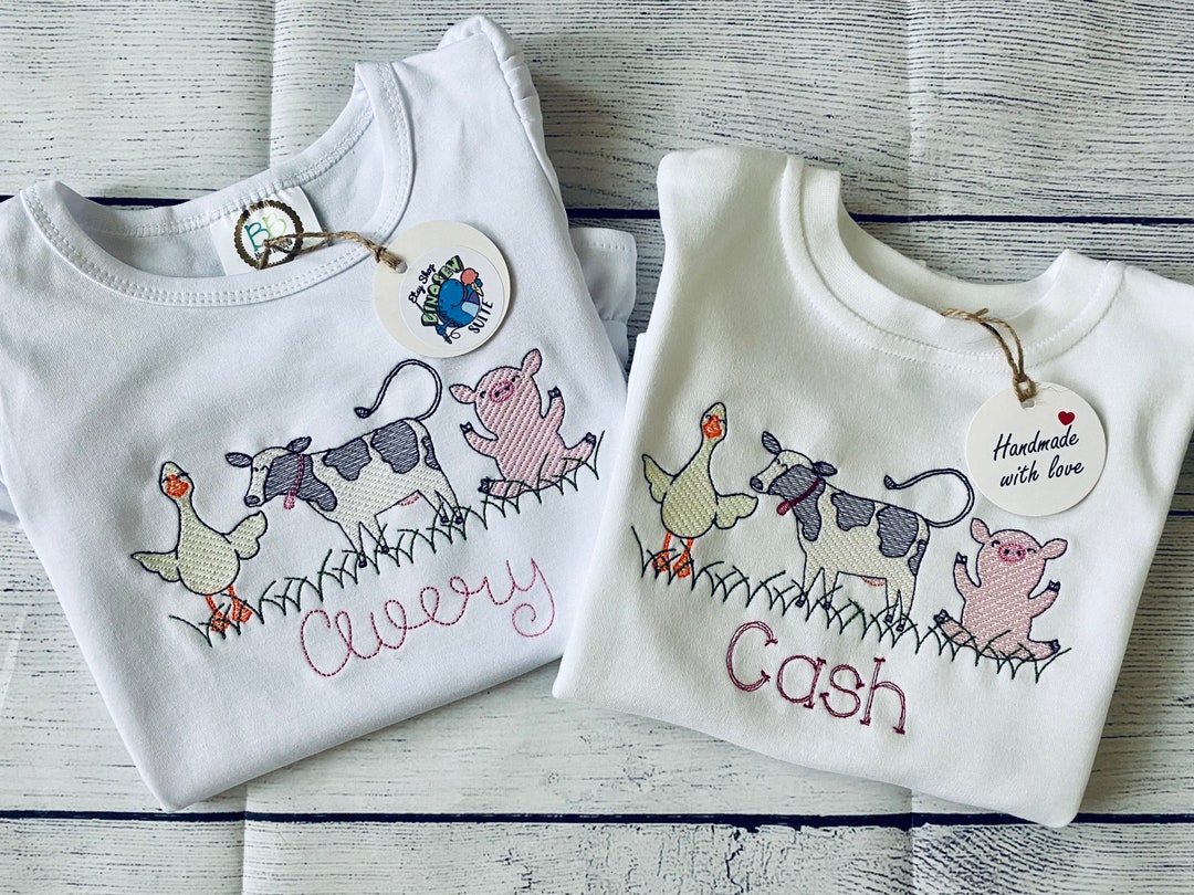 Embroidered Farm Animals Shirt, Custom Personalized Romper - Etsy
