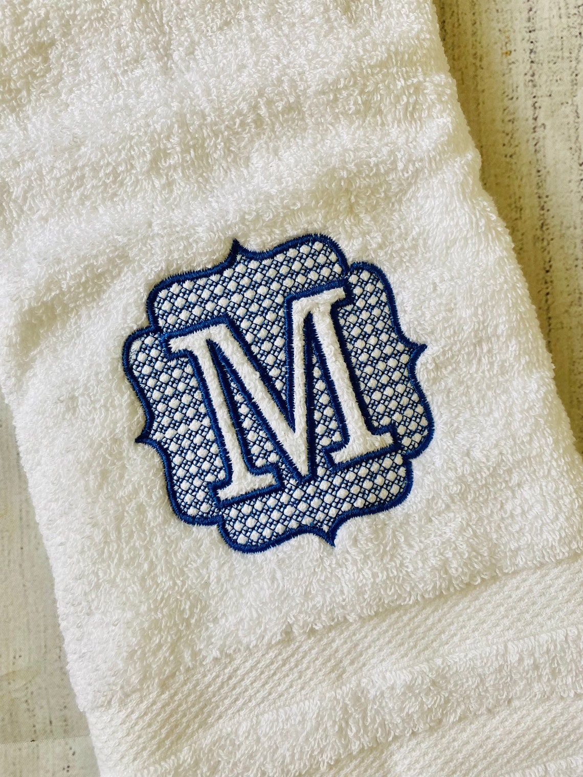 Embossed Monogrammed White Bath Towel Set, Colorful Embroidered ...