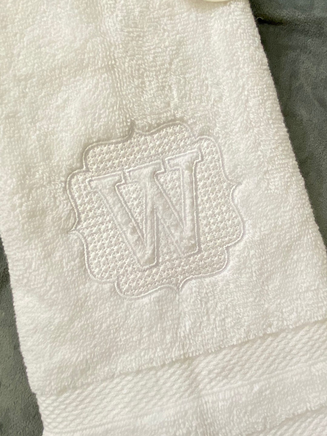 Monogrammed White Bath Towel, Embossed Letter Embroidered Hand Towel ...