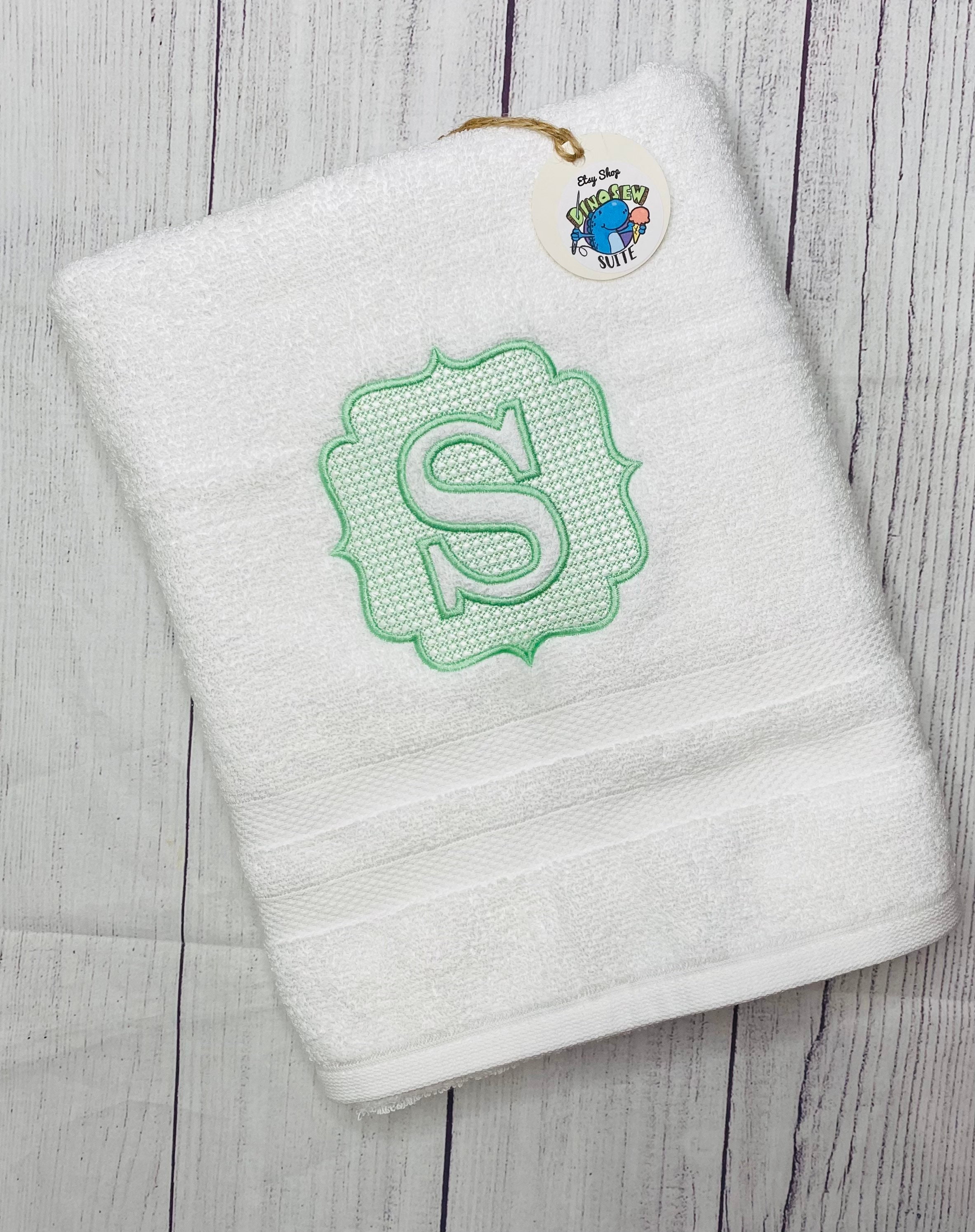 Embossed Monogrammed White Bath Towel Set, Colorful Embroidered ...