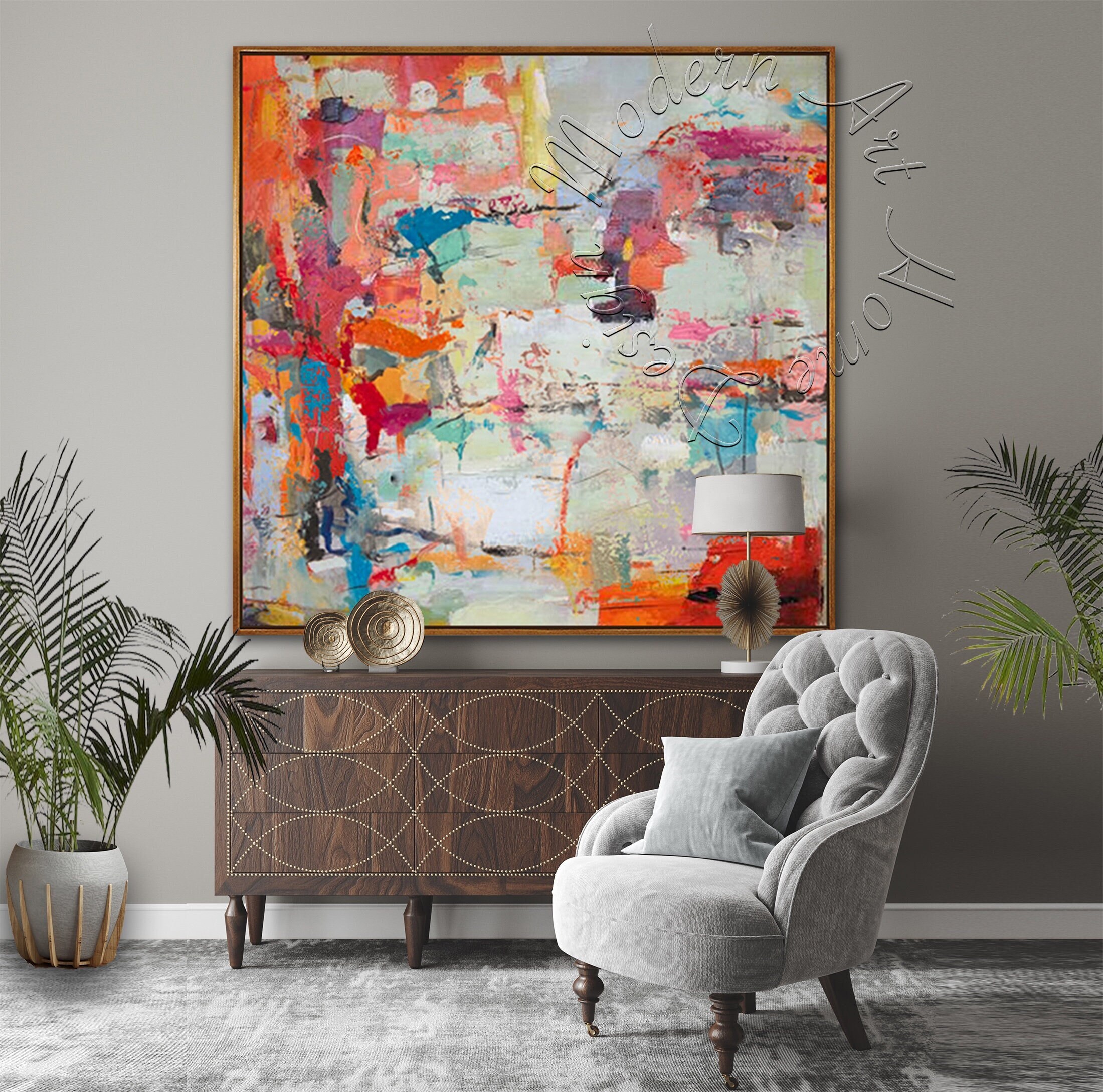Framed Abstract Canvas Painting: Large Modern Colorful Wall Art - Etsy