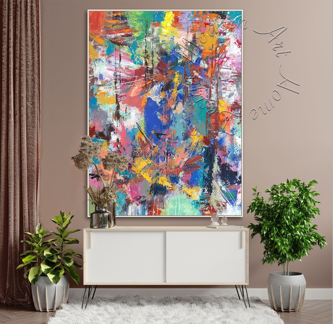 Abstract Wall Art Framed Canvas Painting, Large Original Modern Art ...