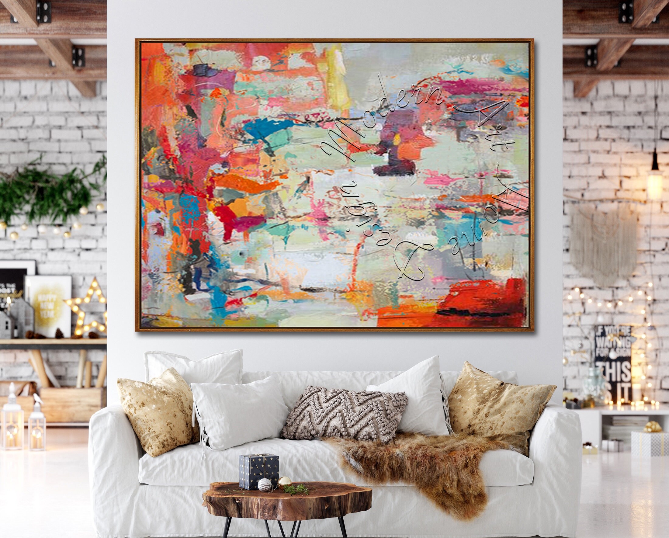 Framed Abstract Canvas Painting: Large Modern Colorful Wall Art - Etsy