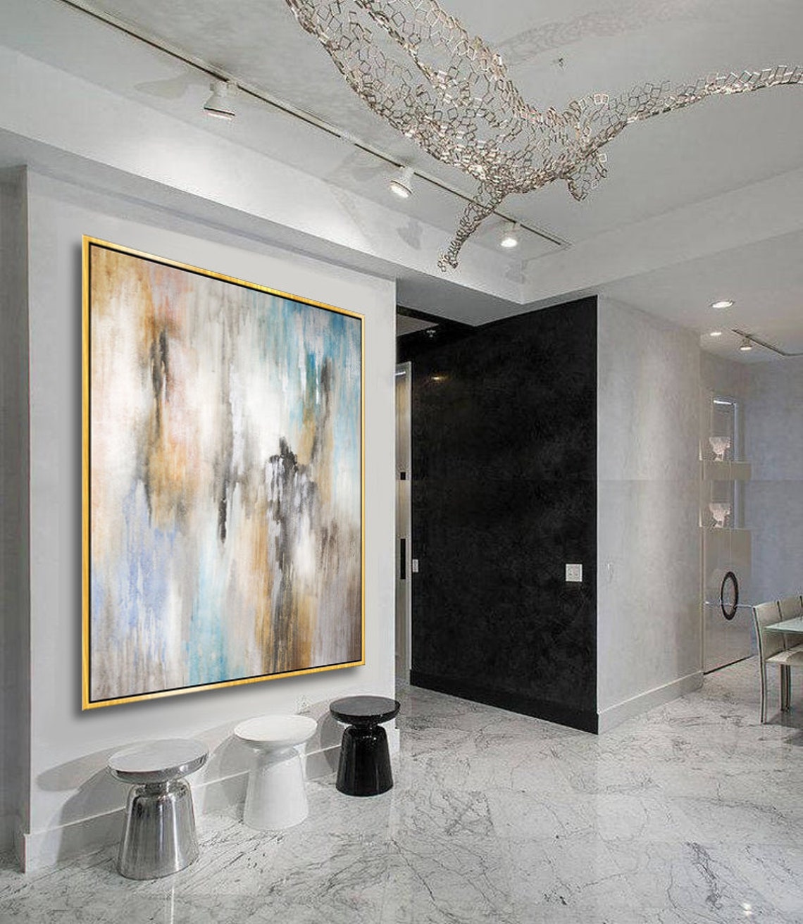 Framed Abstract Canvas Painting: Large Modern Wall Art - Etsy