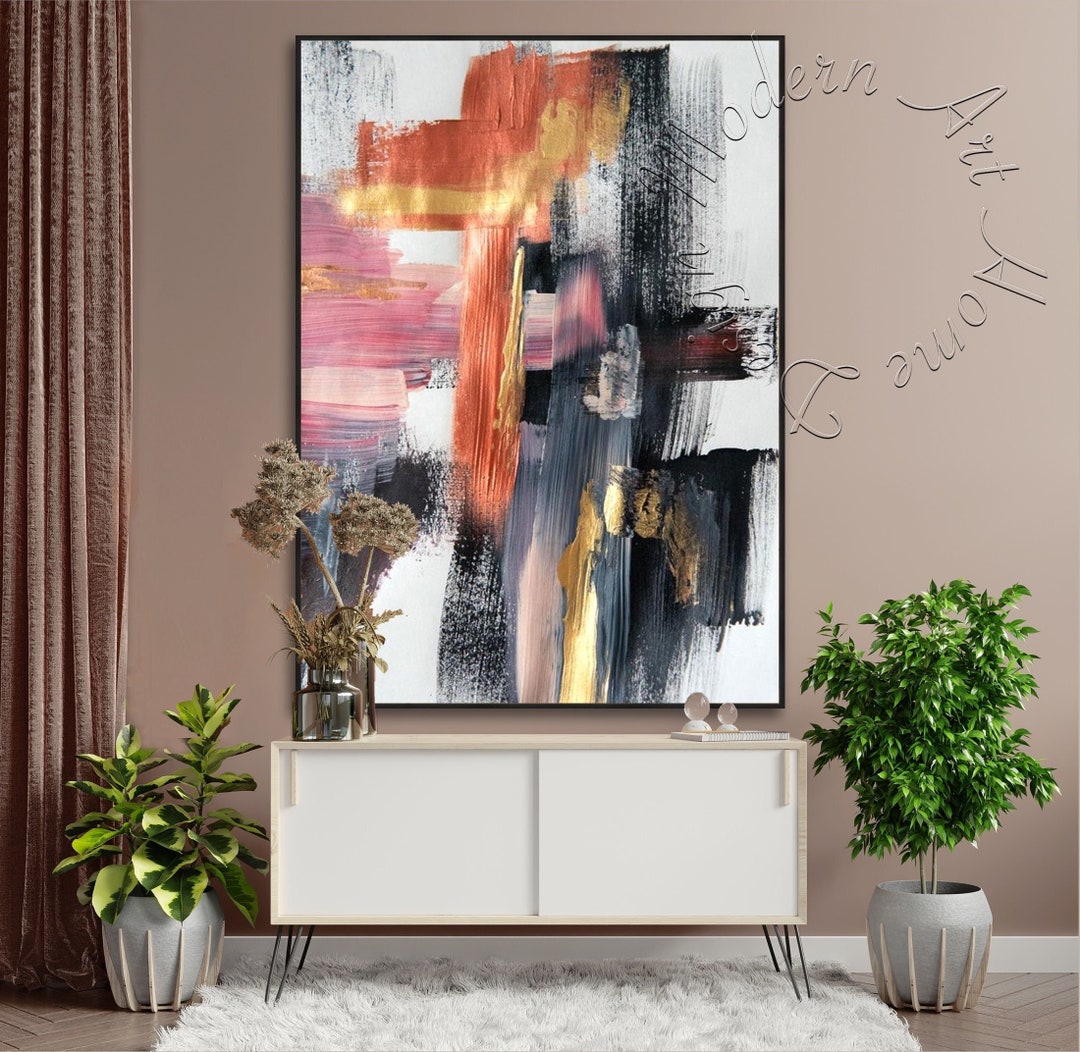 Extra Large Abstract Canvas Painting: Gold Leaf Modern Wall Art - Etsy
