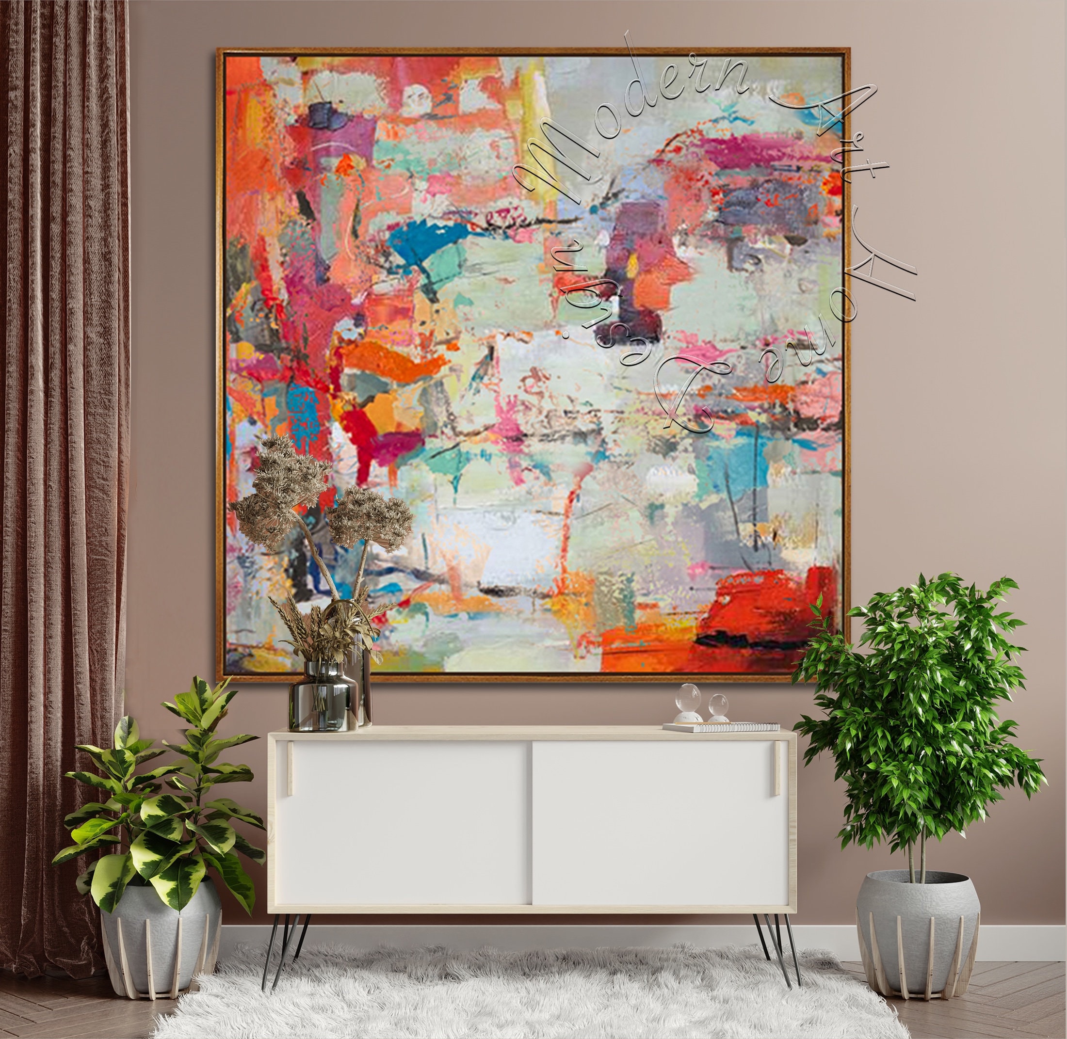 Framed Abstract Canvas Painting: Large Modern Colorful Wall Art - Etsy