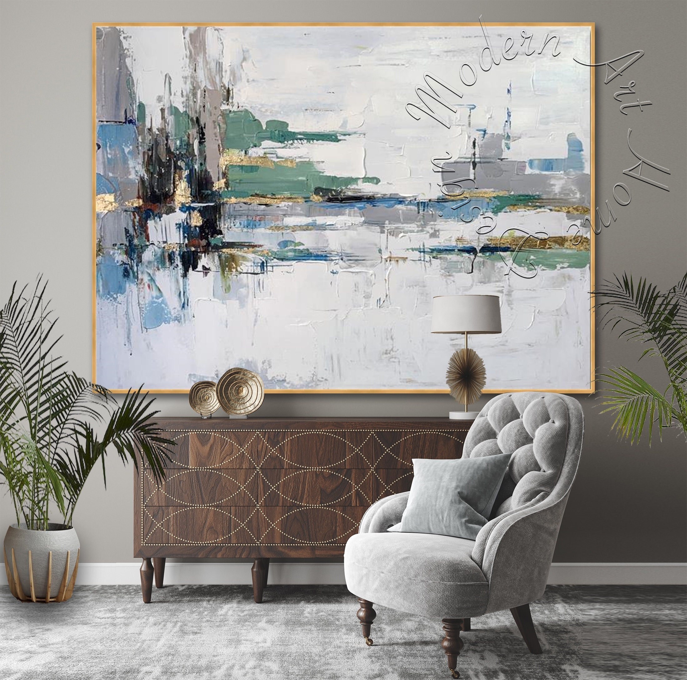 Large Abstract Painting Original Framed Soft Modern Art, Abstract ...