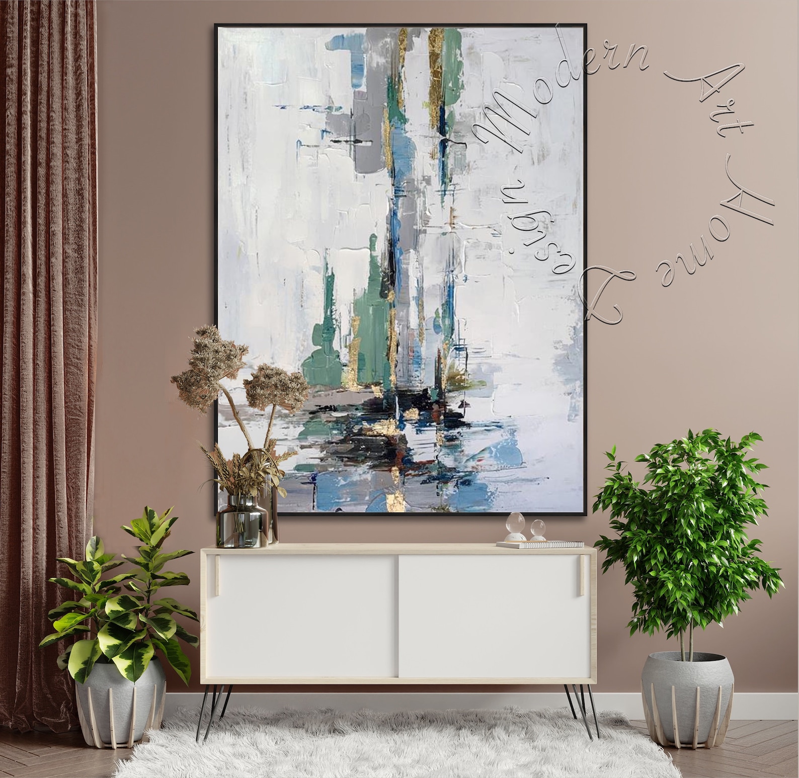 Large Abstract Painting Original Framed Soft Modern Art, Abstract ...