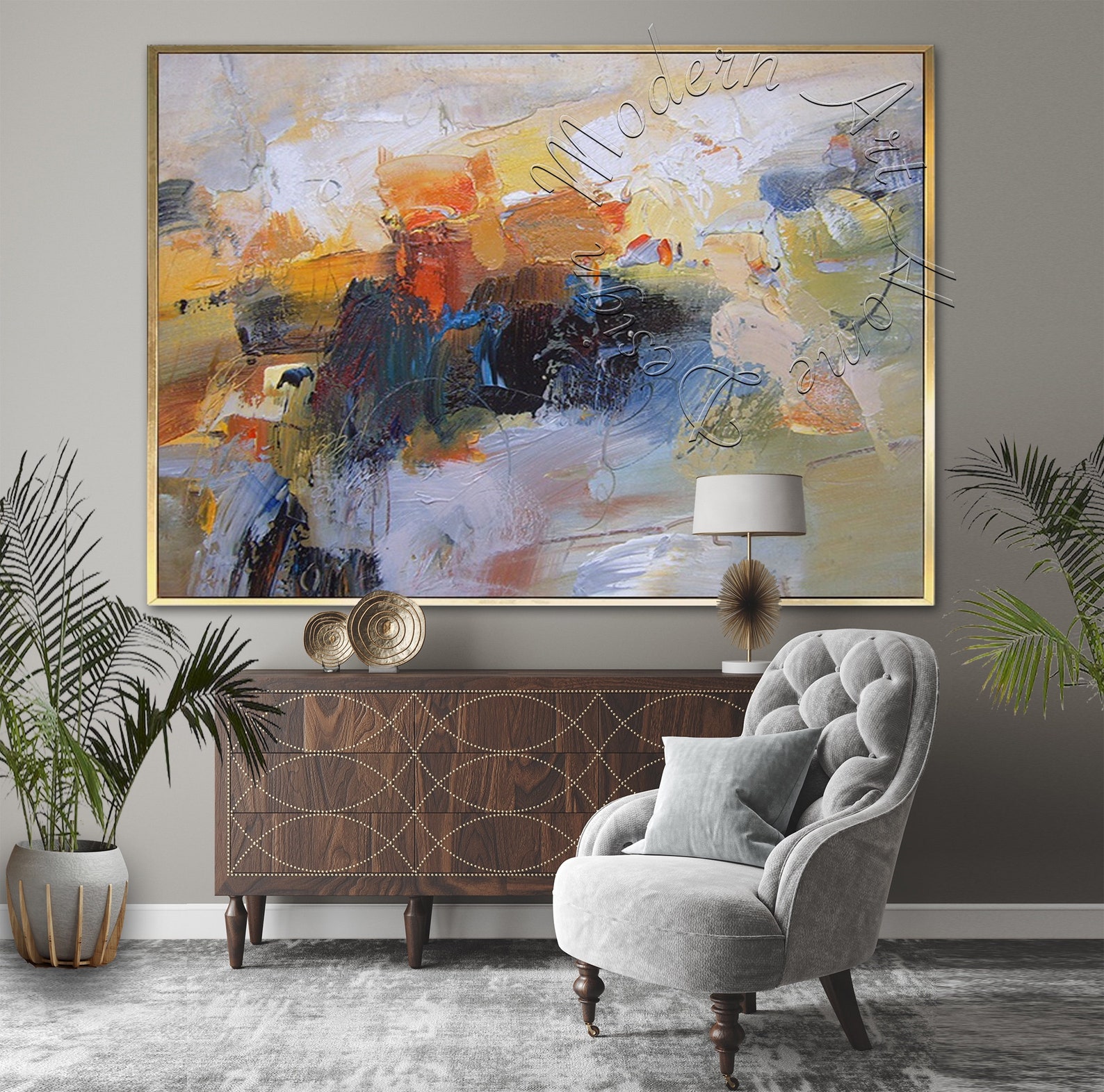 Framed Abstract Canvas Painting: Large Modern Wall Art - Etsy