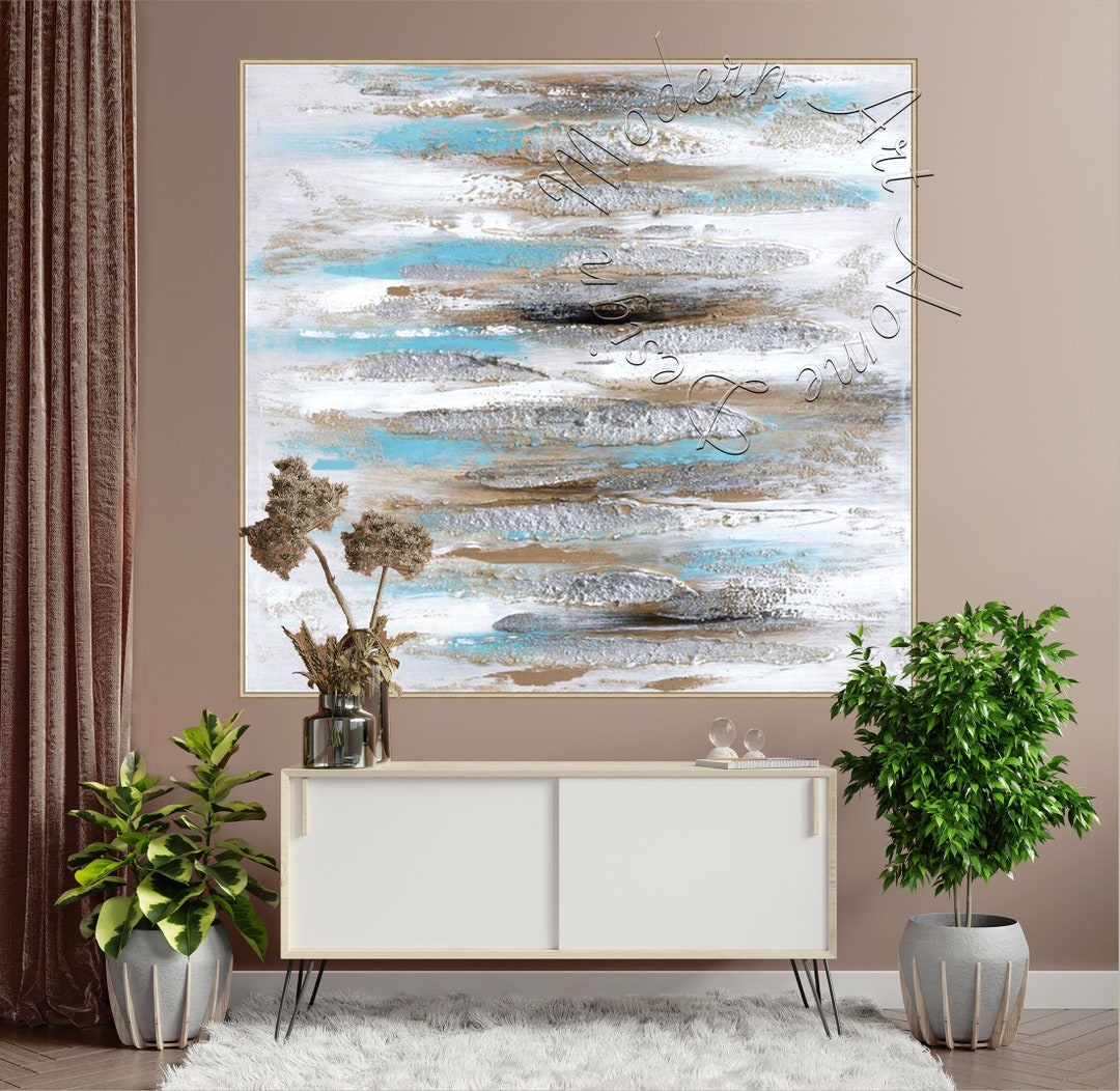 Large Abstract Wall Art Framed Silver Original Modern Art, Abstract ...