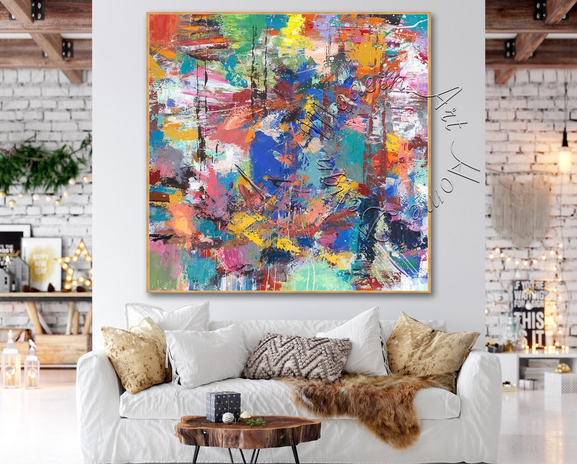 Abstract Wall Art Framed Canvas Painting, Large Original Modern Art ...