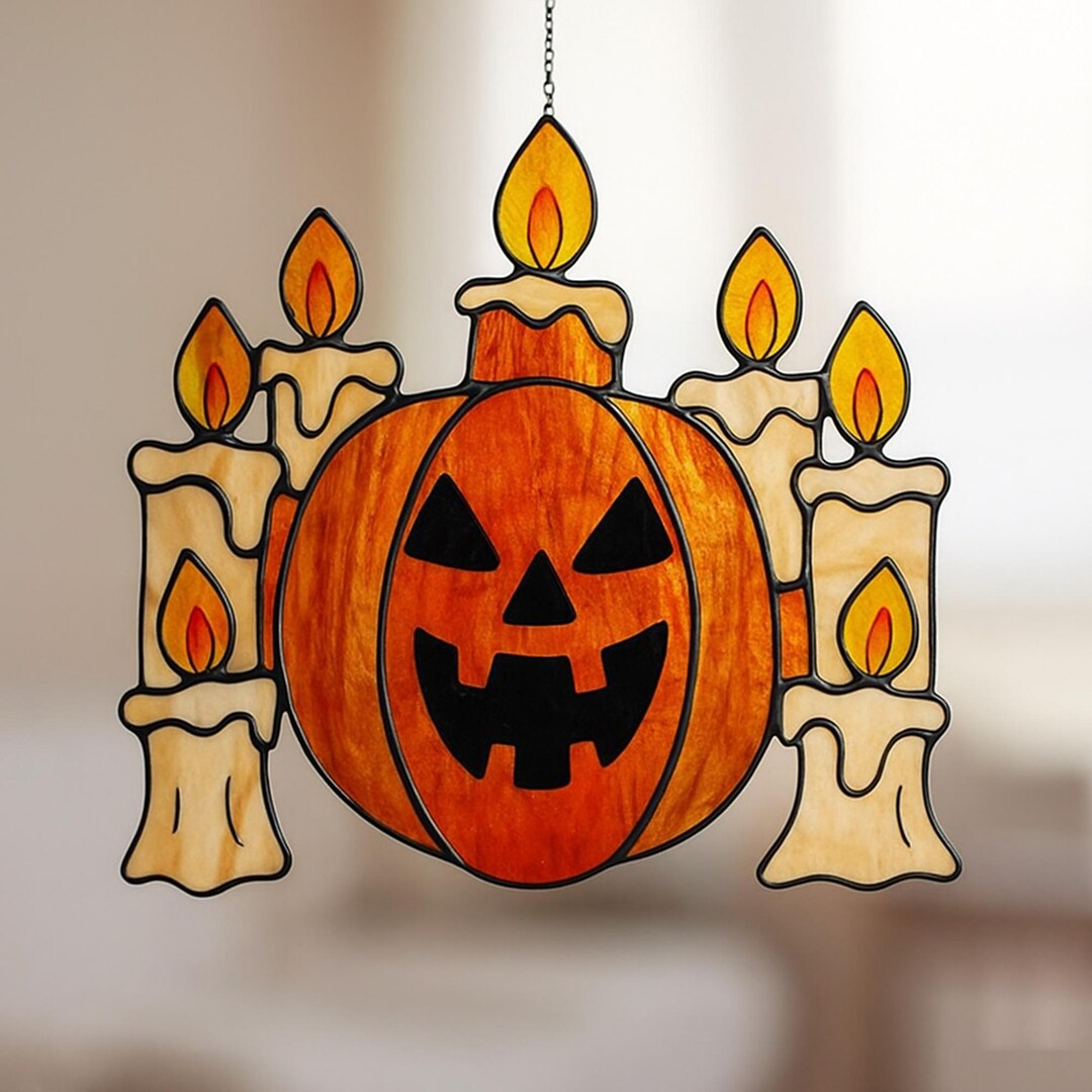 Faux Stained Glass Pumpkin Suncatcher: Acrylic Halloween Window Decor ...