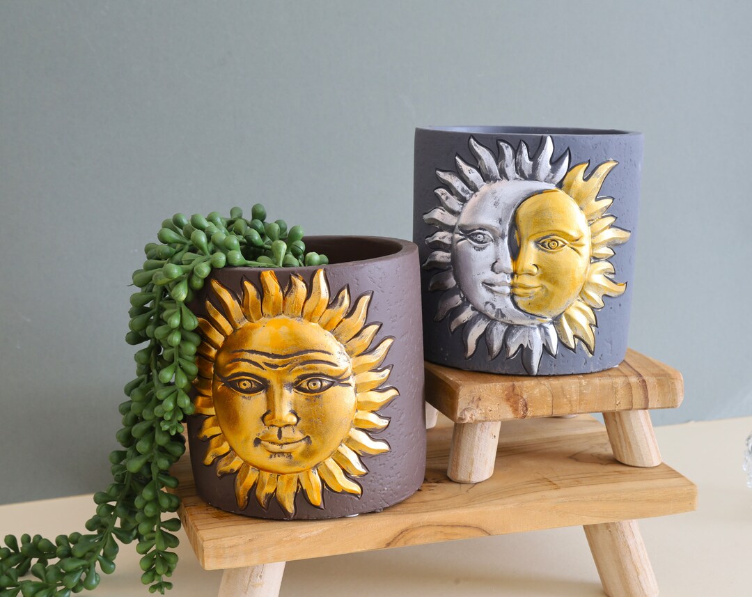 Sun Moon Plant Pot Planters Gold Silver Celestial Decor Pot - Etsy
