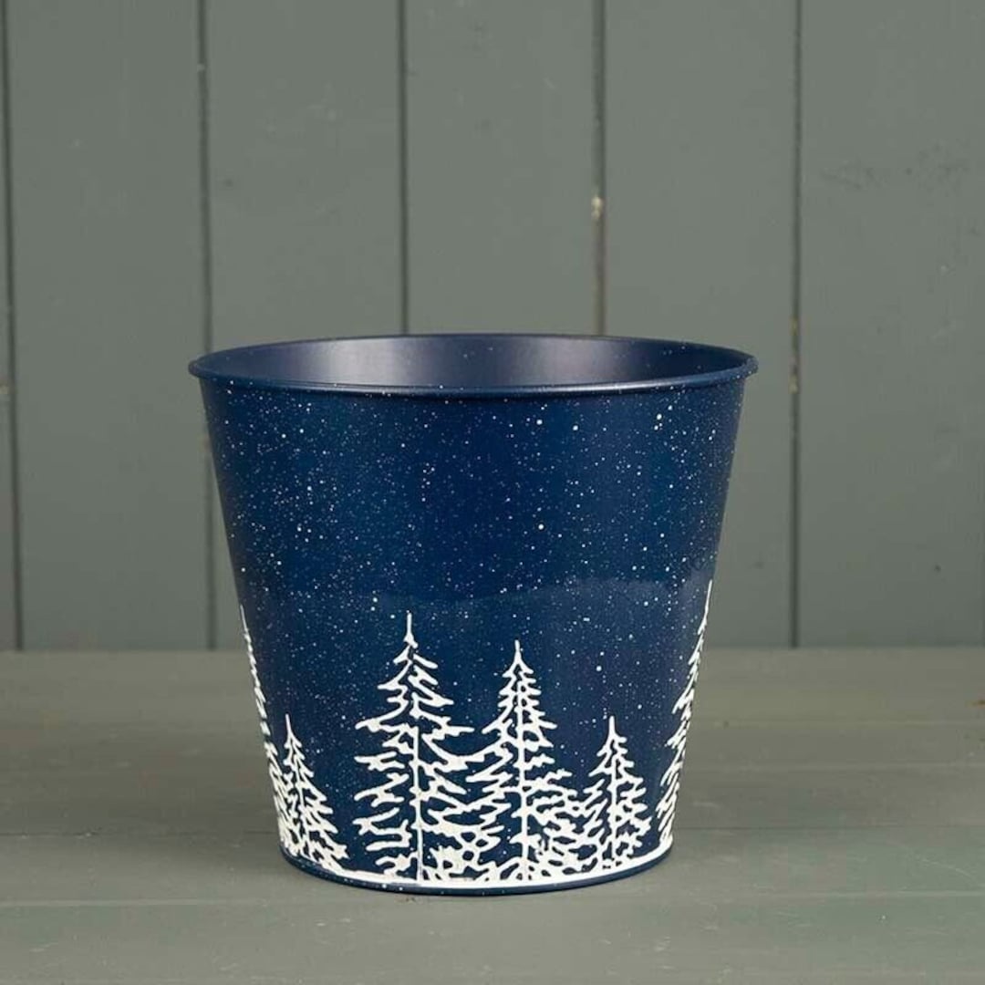 18cm Metal Christmas Plant Pot Planter Blue Winter Night Scene - Etsy UK