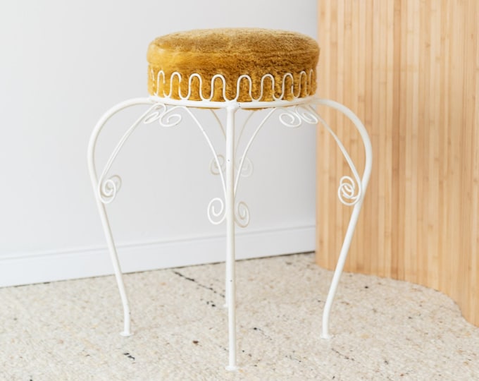 Vintage Metal Plush Stool Made in Italy 1950s - Etsy
