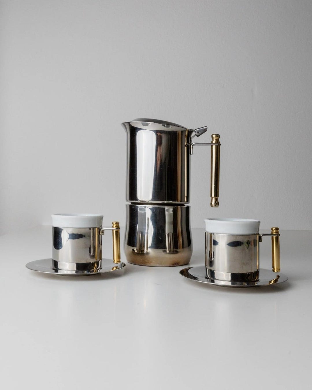 Vintage Coffee Set by IMCO - 2 Cups, Saucers, 1 Mocha Pot, Golden ...