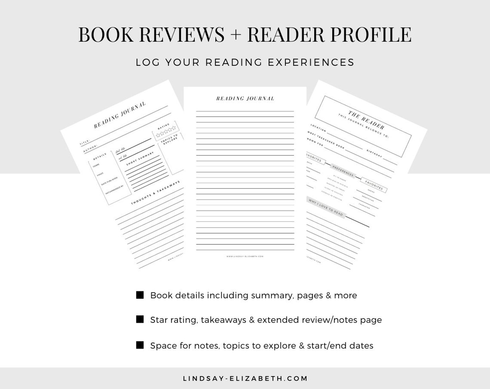 Reading Journal Bundle Letter Size Printable PDF Inserts - Etsy
