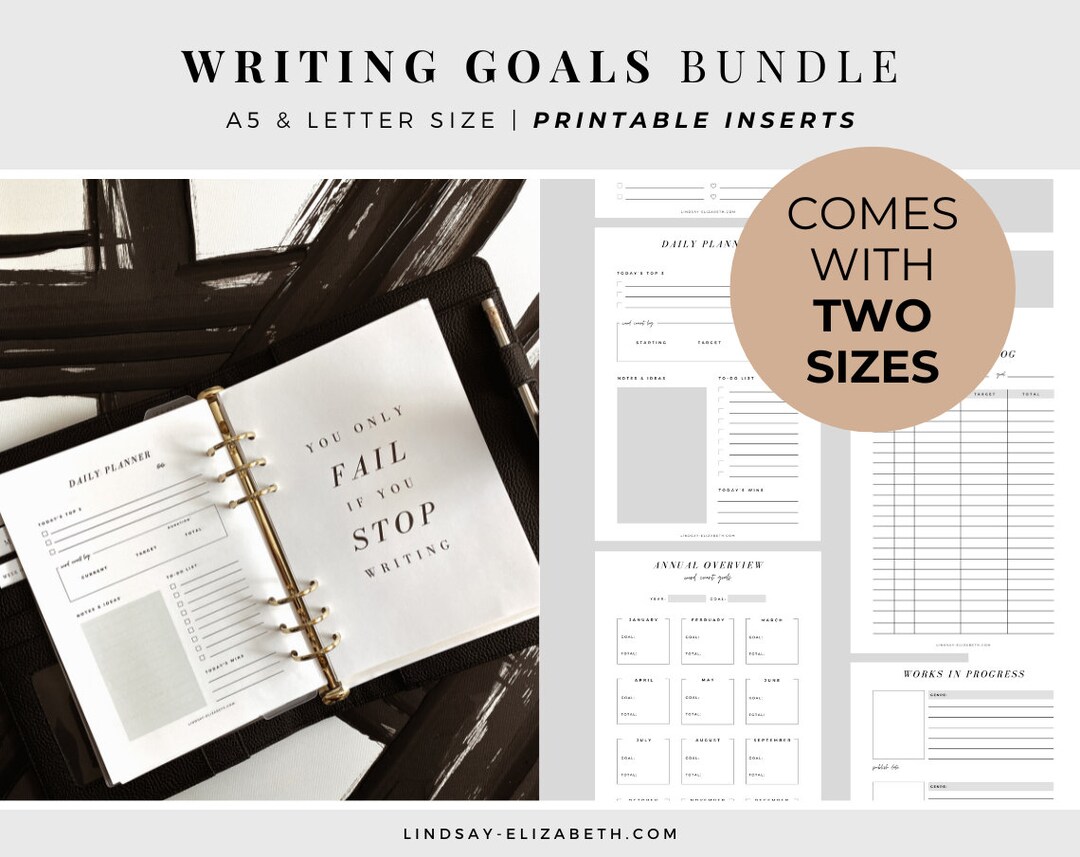 Writing Goals Bundle (2 Sizes) | Printable PDF Inserts | Project Goals ...
