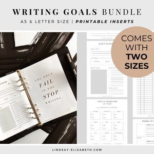 Writing Goals Bundle (2 Sizes) | Printable PDF Inserts | Project Goals ...