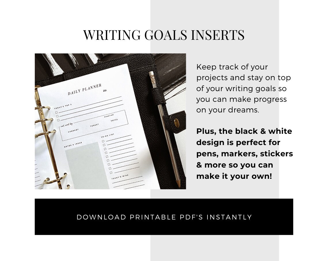 Writing Goals Bundle (2 Sizes) | Printable PDF Inserts | Project Goals ...