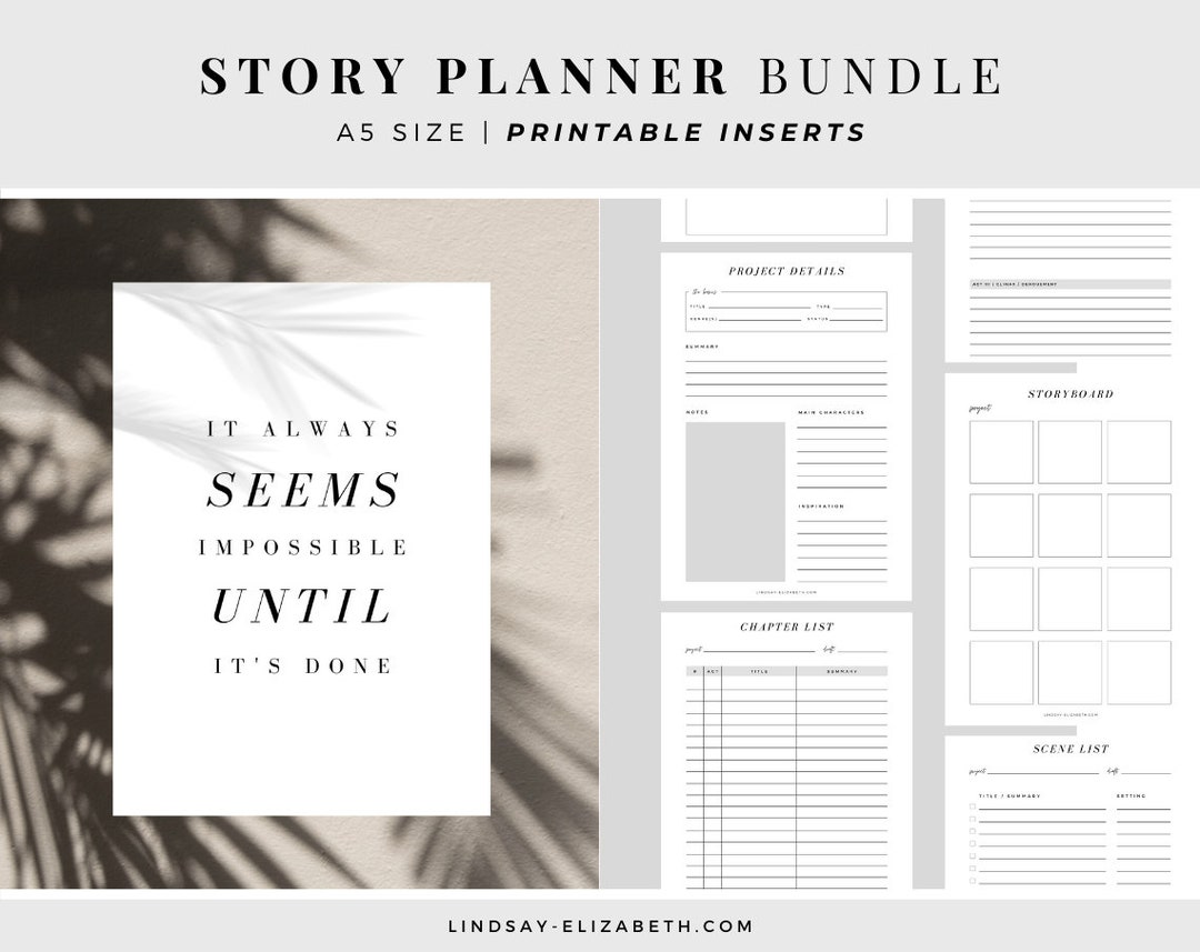 Story Planner Bundle, A5 Printable PDF Inserts Writing Worksheets Novel ...