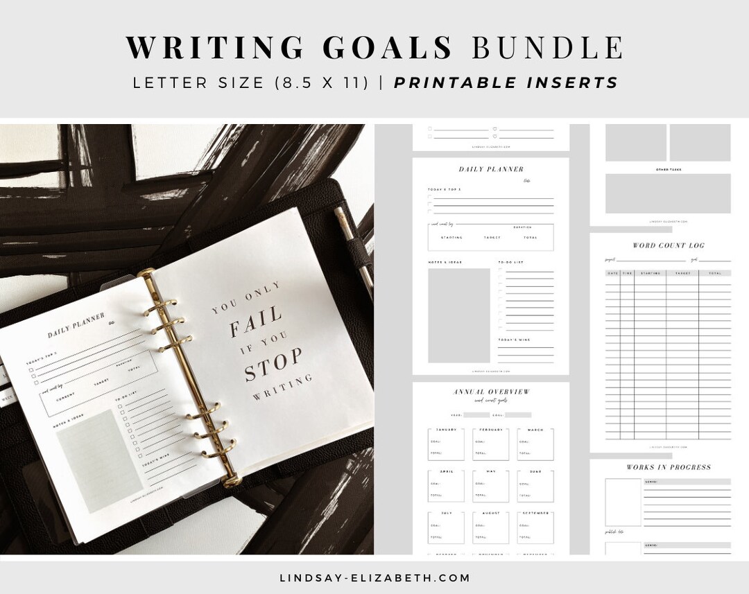 Writing Goals Bundle, Letter Size Printable PDF Inserts Project Goals ...