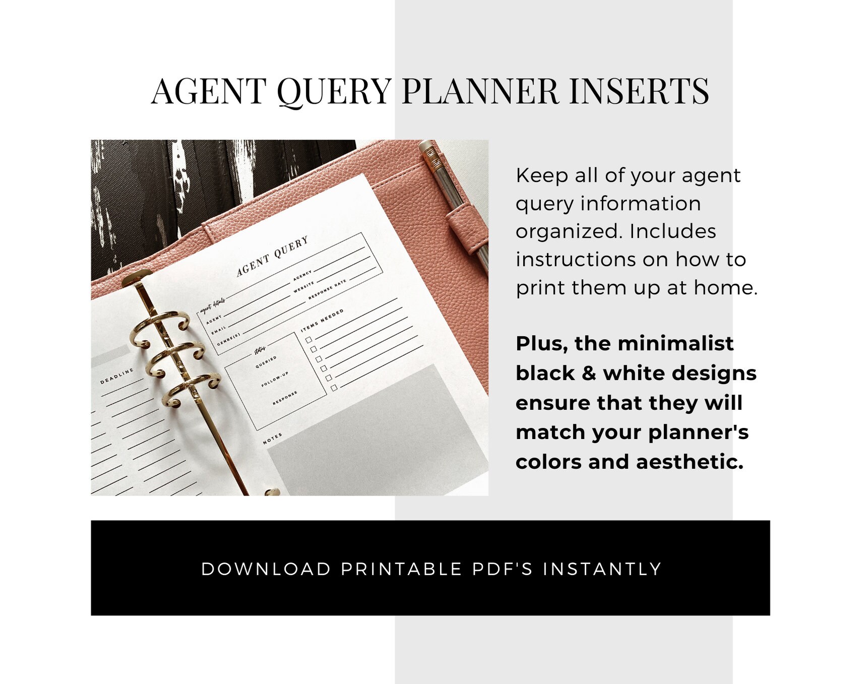 Agent Query Tracker, A5 | Printable PDF Inserts | Agent Queries Log ...