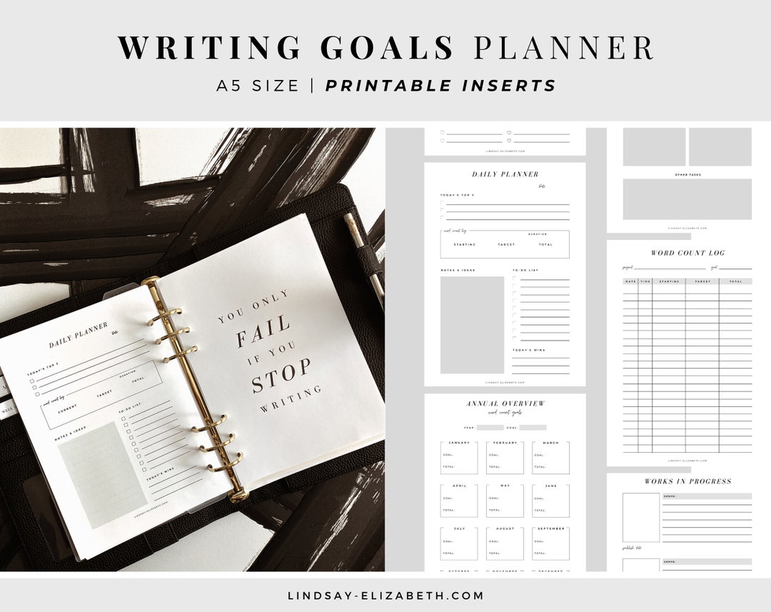 Writing Goals Planner, A5 | Printable PDF Inserts | Project Goals ...