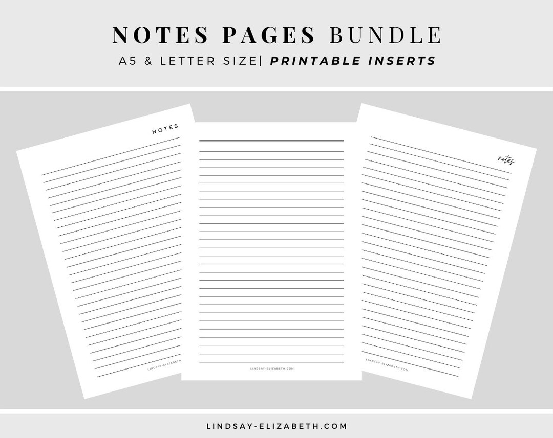 Notes Pages for Planners, A5 & Letter Size | Printable PDF Inserts - Etsy
