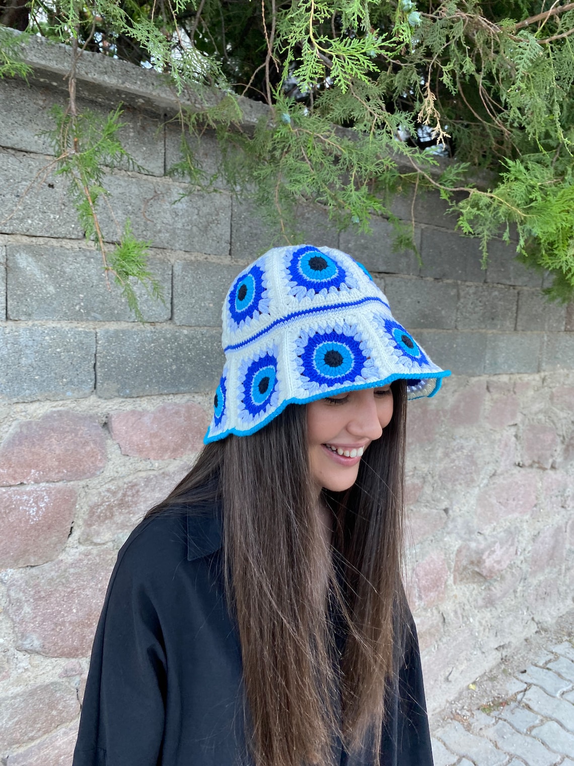 Evil Eye Bucket Hat Granny Square Hat Crochet Hat Cotton - Etsy
