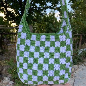 Checkered Crochet Bag Handmade Cute Y2k Bag Crossbody Bag - Etsy