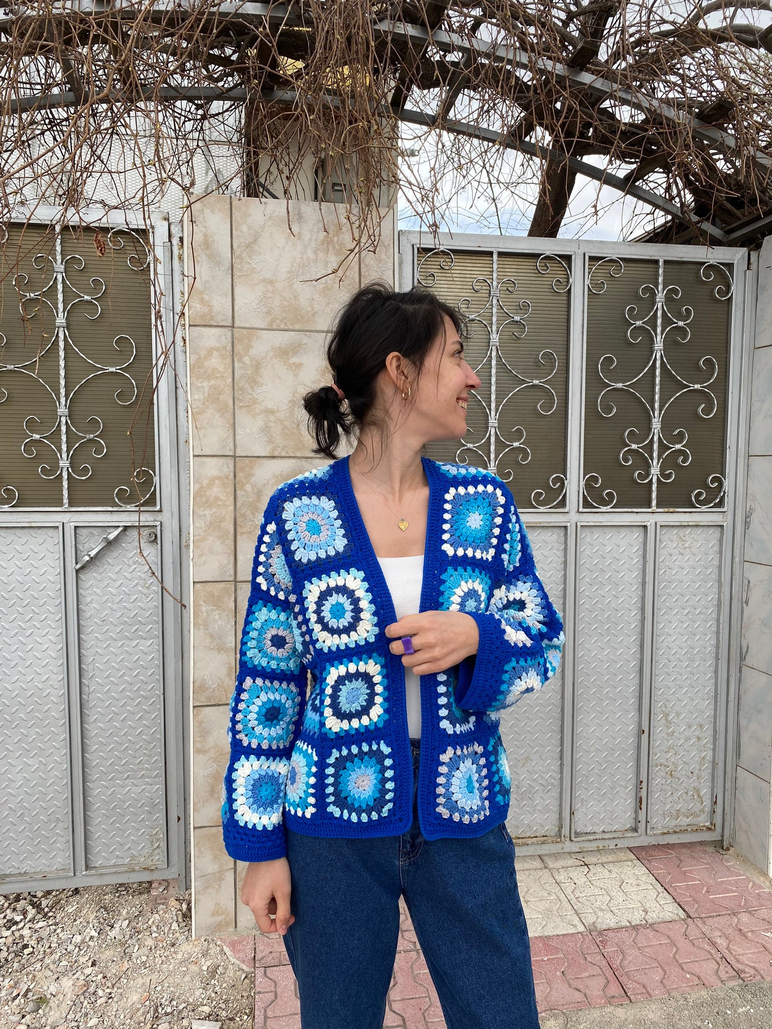 Afghan Style Coat Vintage Cardigan, Women's Hand Knit Hippie Cardigan ...