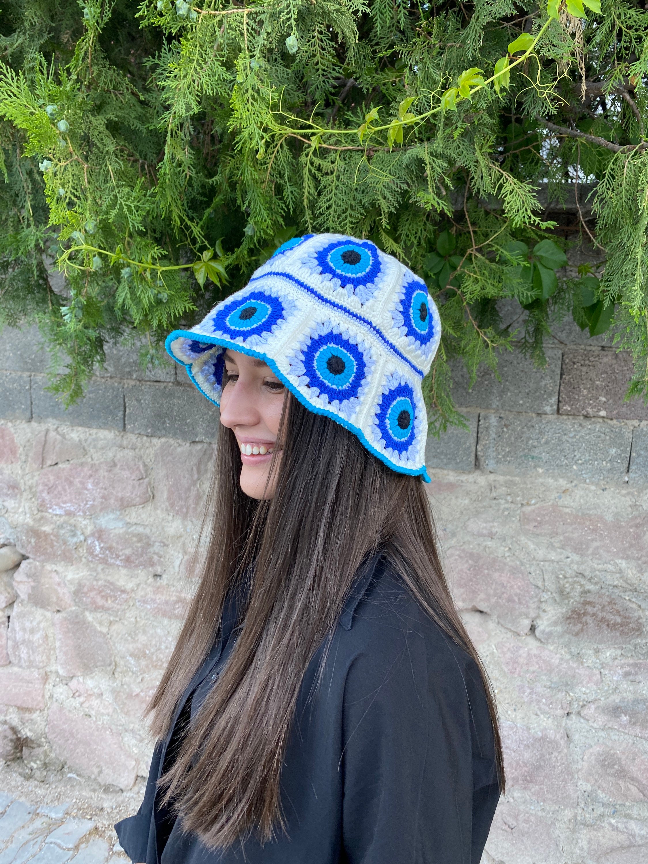 Evil Eye Bucket Hat Granny Square Hat Crochet Hat Cotton - Etsy