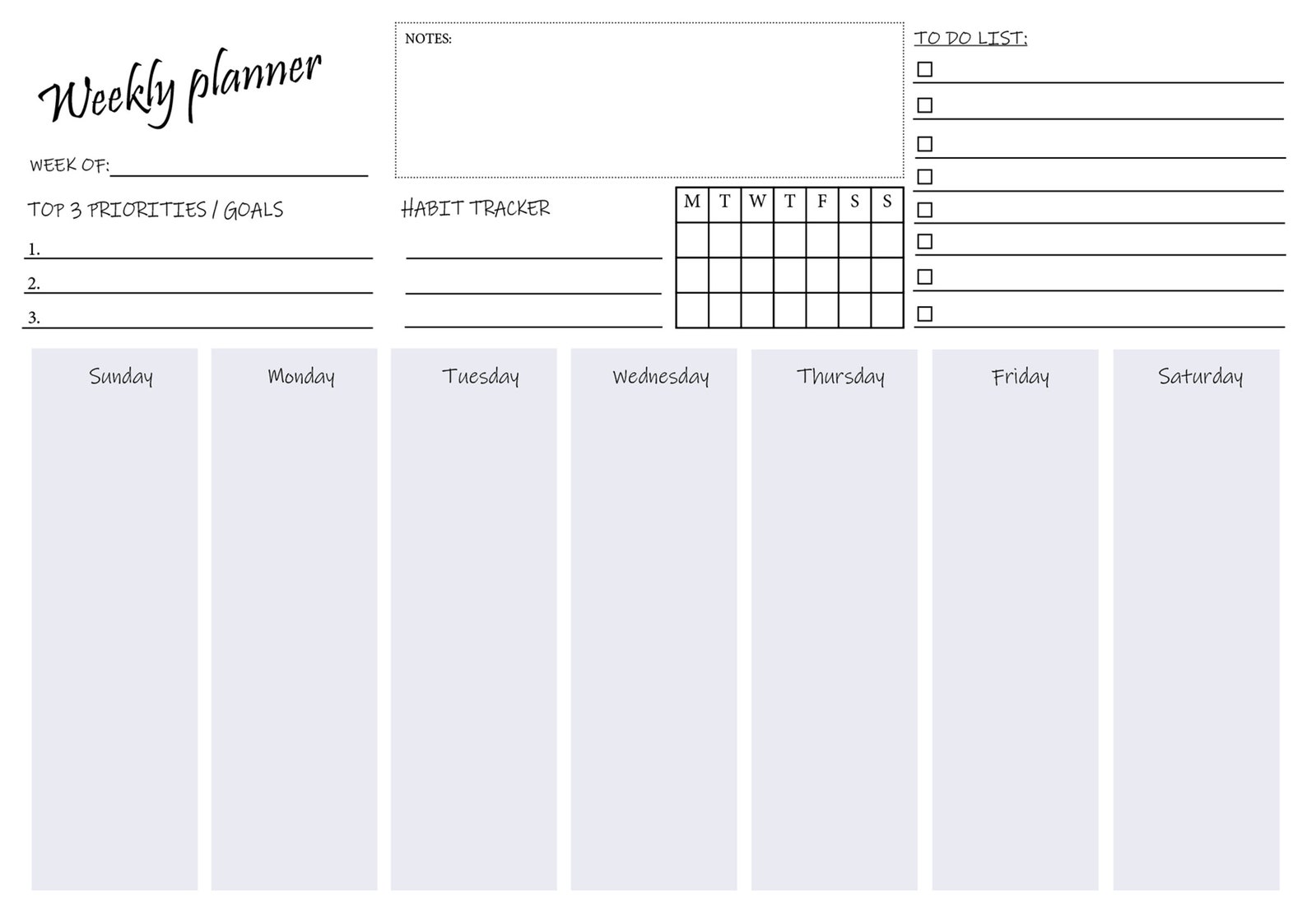 A4 Landscape Weekly Planner | Weekly Planner | PDF Printable | A4 ...