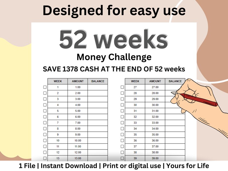 52 Week Challenge 52 Weeks Savings Challenge, Printable Digital ...