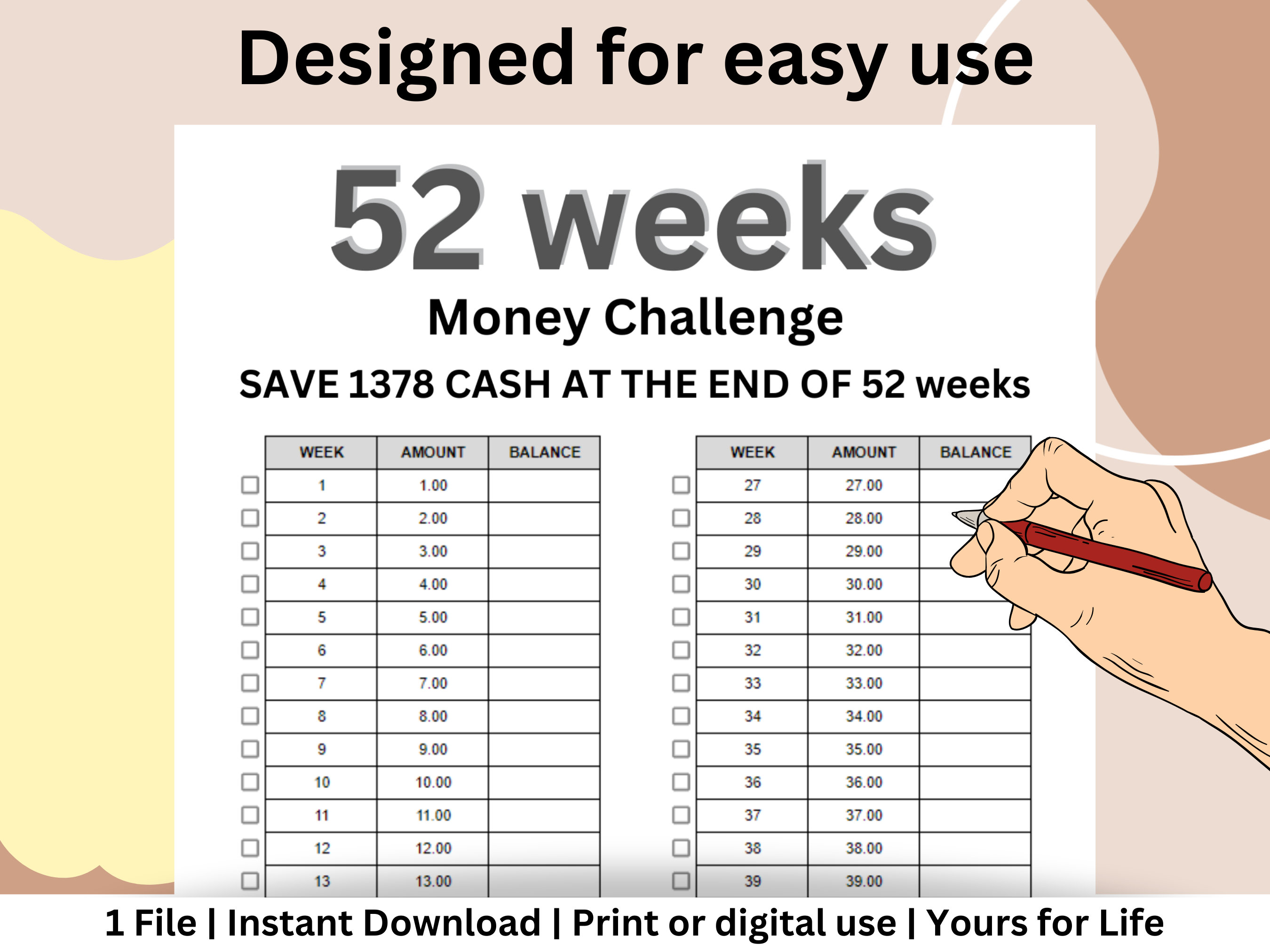 52 Week Challenge 52 Weeks Savings Challenge, Printable Digital ...