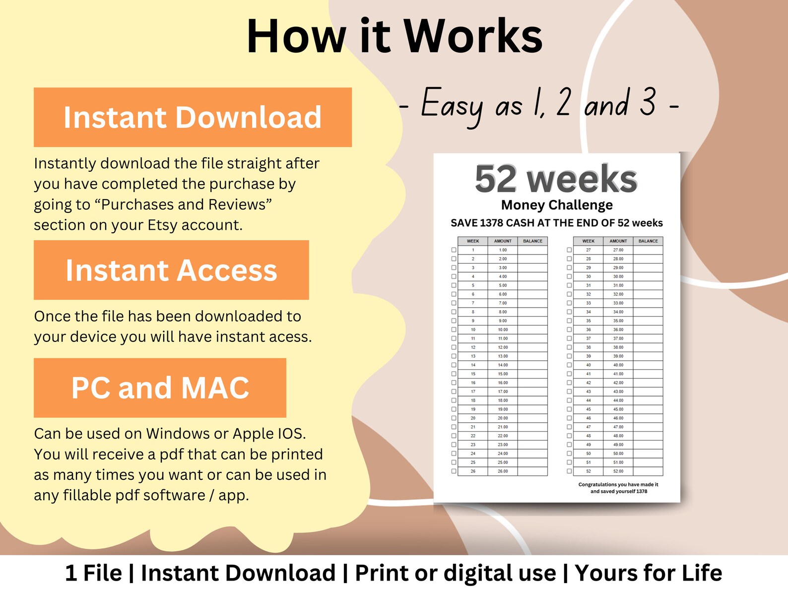 52 Week Challenge 52 Weeks Savings Challenge, Printable Digital ...